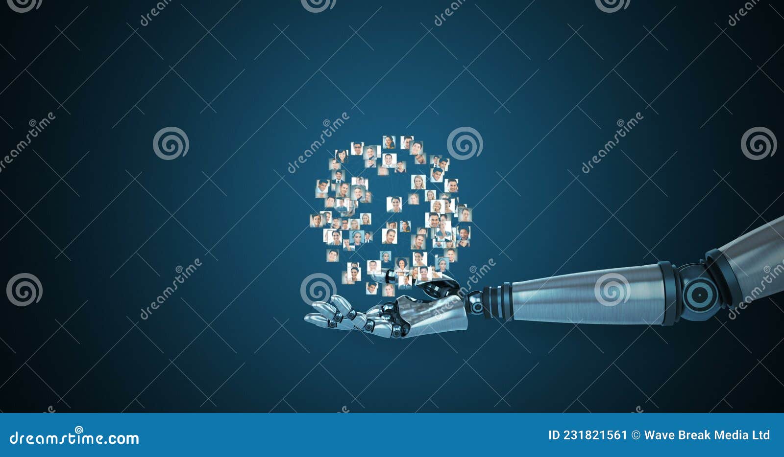 Robotic Hand Presenting Polygon Structure with Profile Picture Against ...