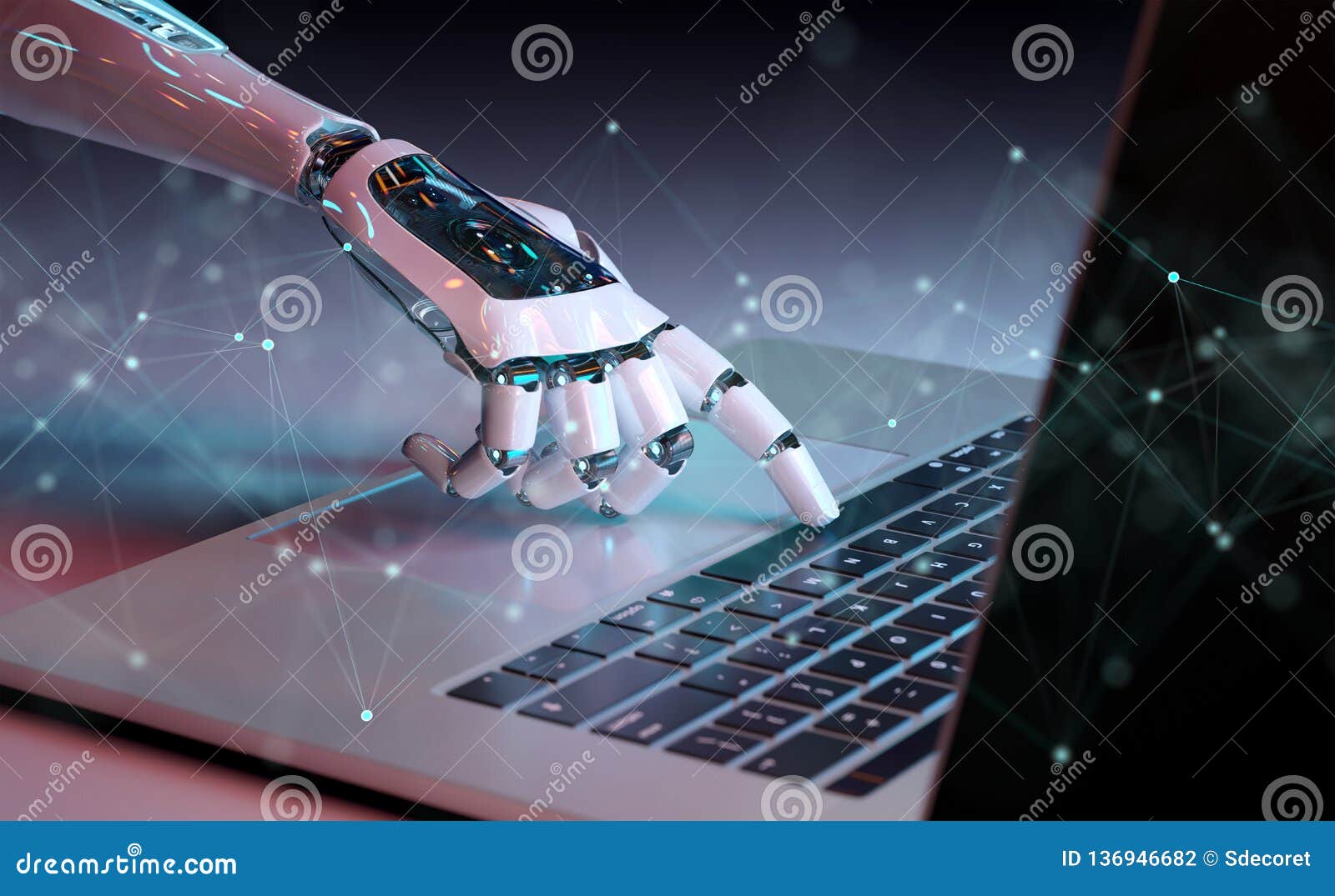 Robotic Hand Pressing a Keyboard on a Laptop 3D Rendering Stock ...