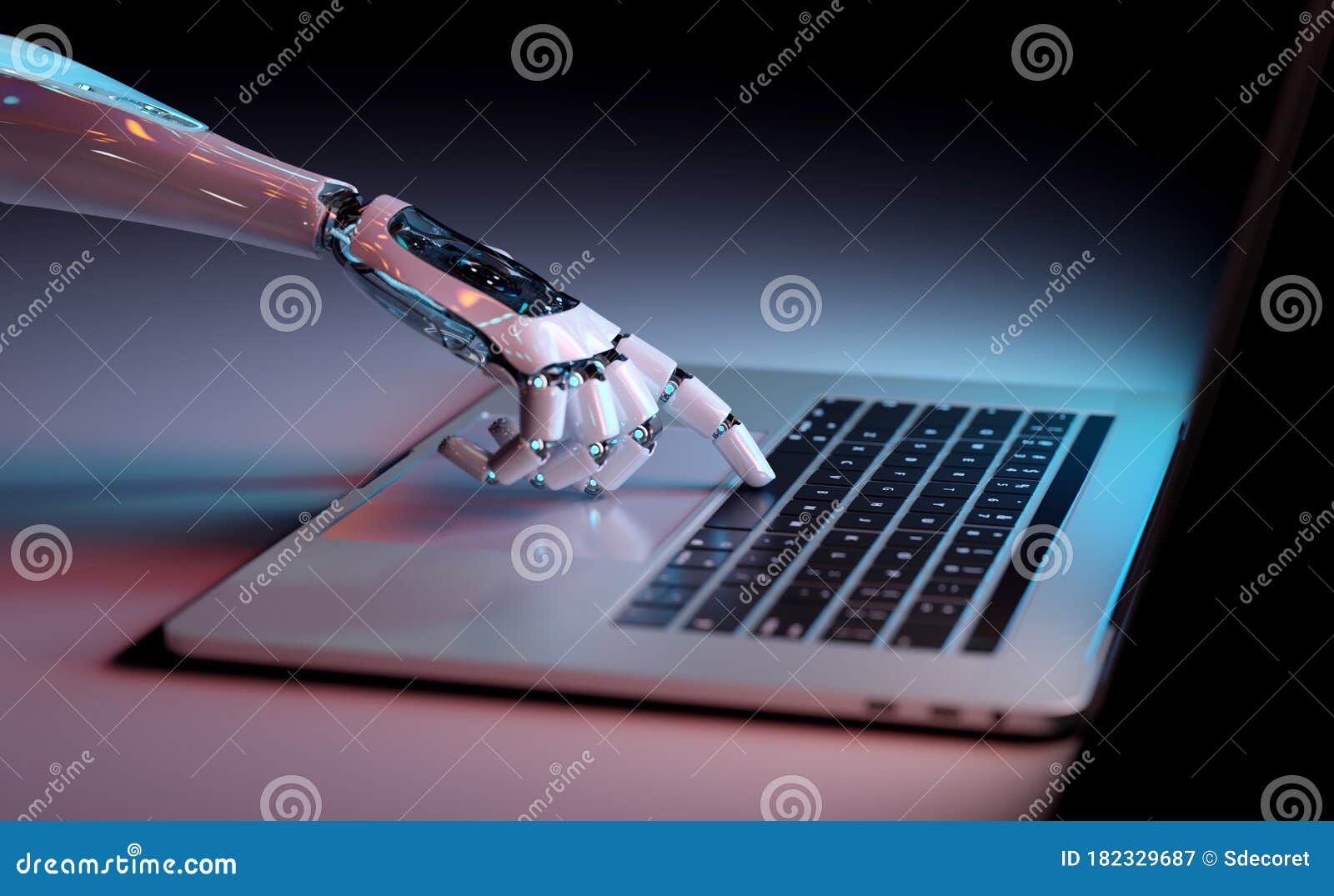 Robotic Hand Pressing a Keyboard on a Laptop 3D Rendering Stock ...