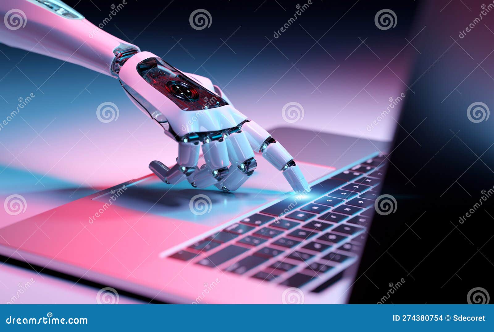 Robotic Hand Pressing a Keyboard on a Laptop 3D Rendering Stock ...