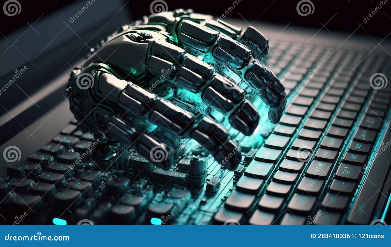 Robotic Hand Pressing a Keyboard on a Laptop. Generative AI Stock ...