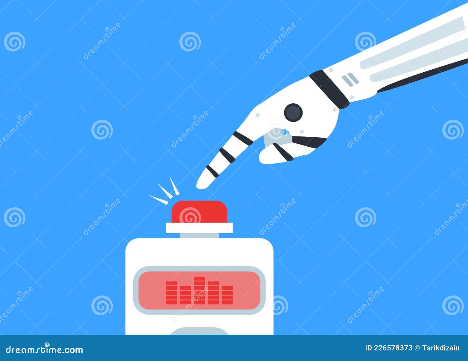 Robotic Hand Pushing a Red Button Vector Stock Vector - Illustration of ...