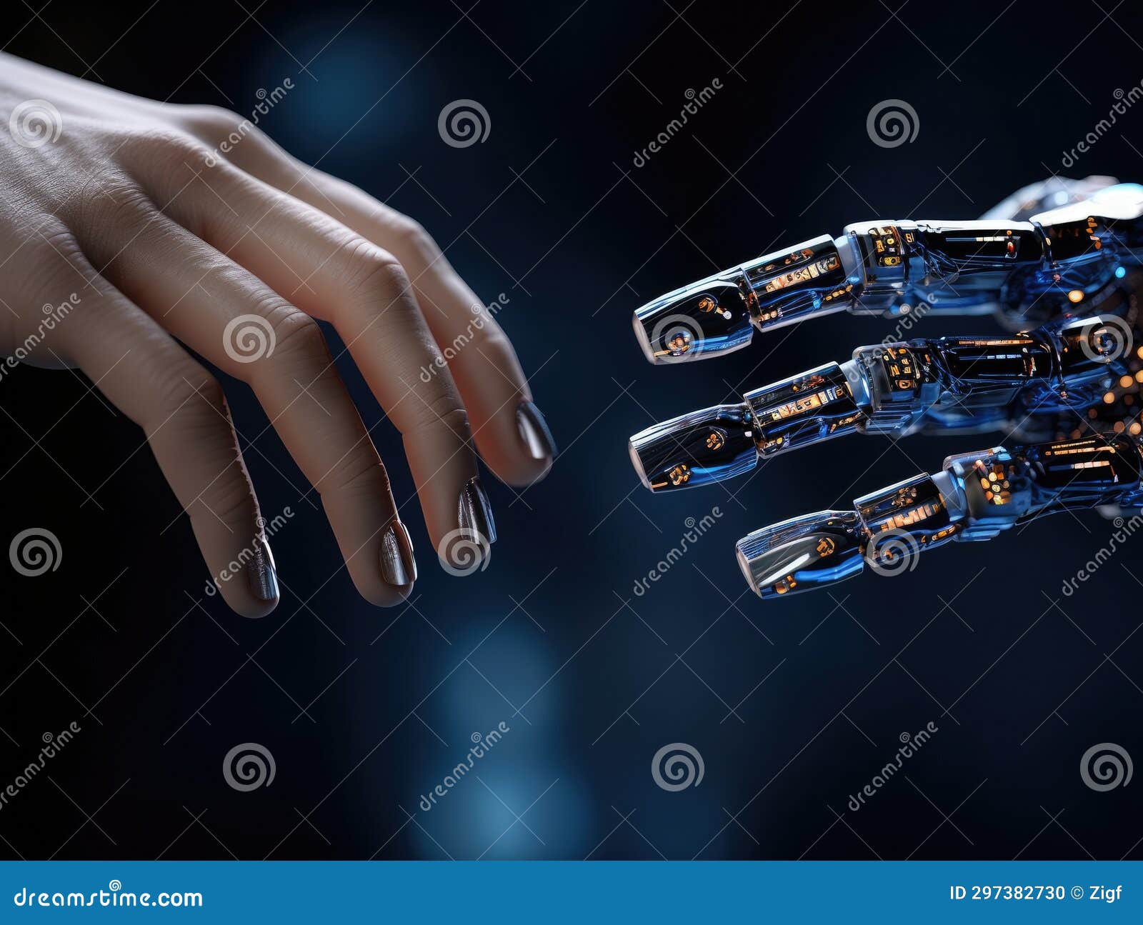 Robotic Hand Reaching Out To a Human Hand Stock Illustration ...
