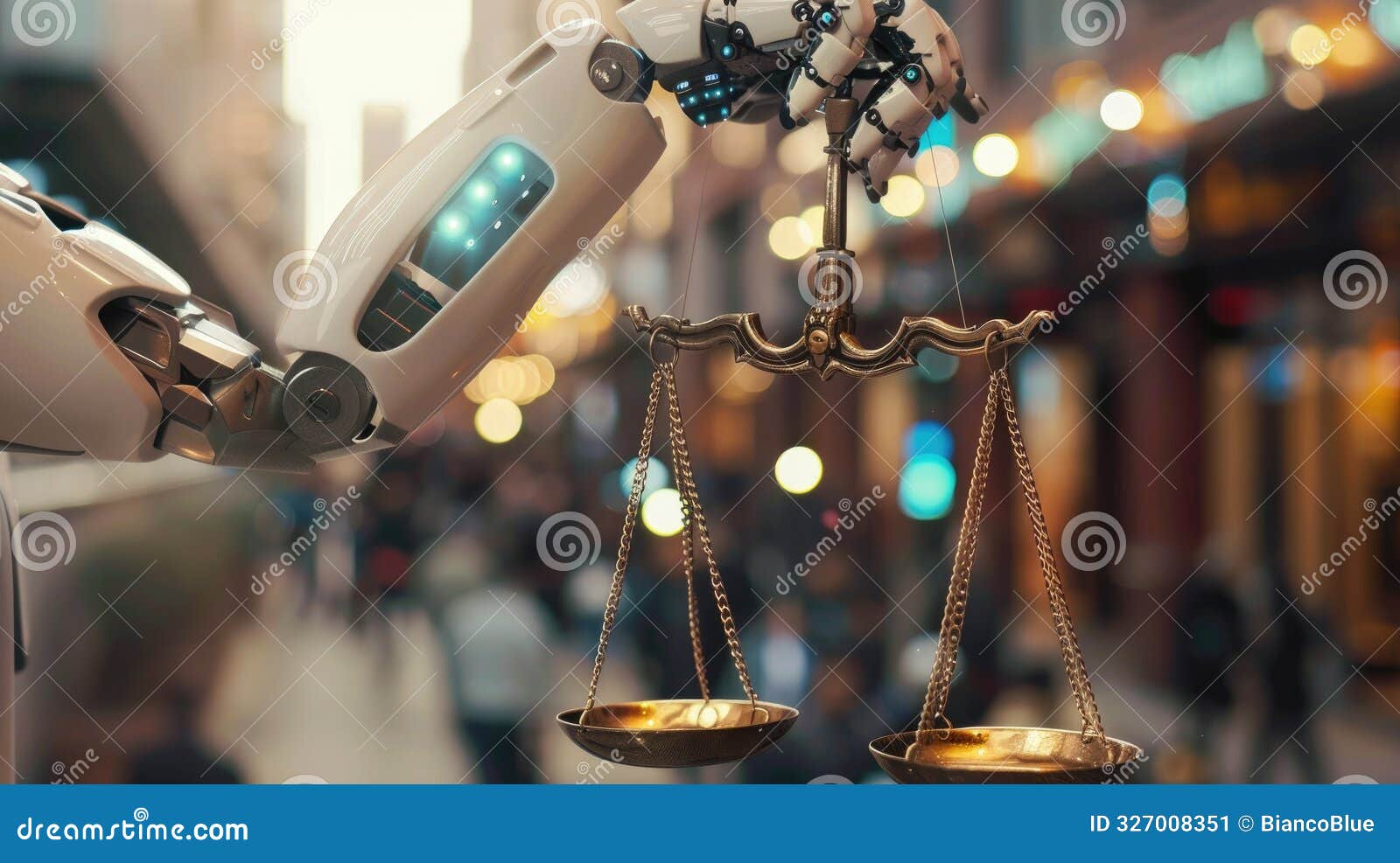 Futuristic AI Robot Hand Holding and Balancing Justice Scales in Modern ...
