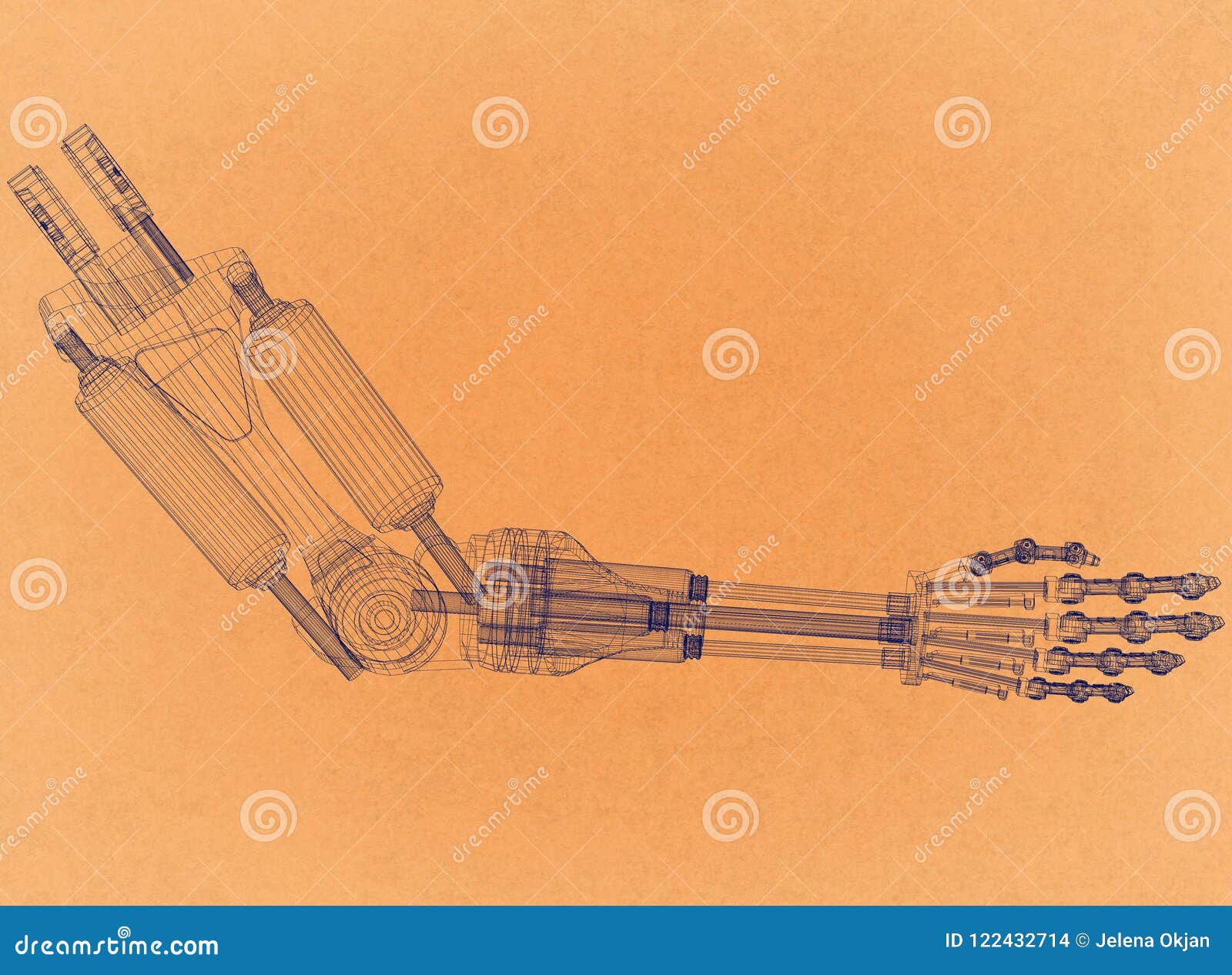 Robotic Hand - Retro Architect Blueprint Stock Illustration ...