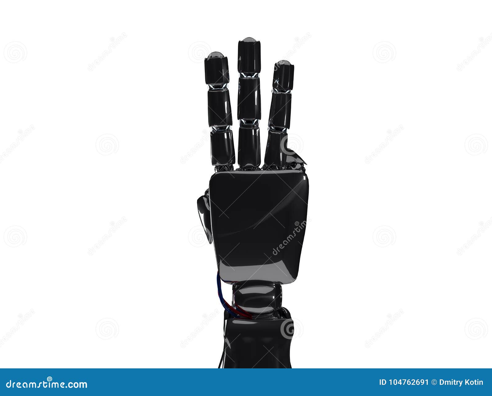 Robotic Hand Shows Three Fingers. 3d Rendering Stock Illustration ...