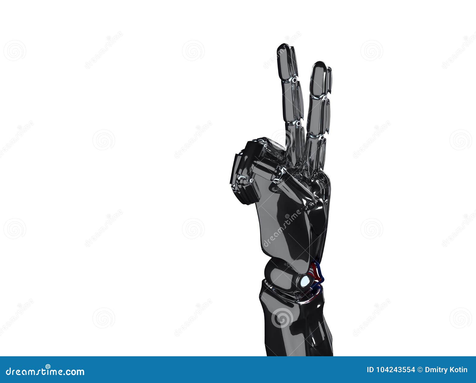 Robotic Hand Shows Two Fingers. 3d Rendering Stock Illustration ...