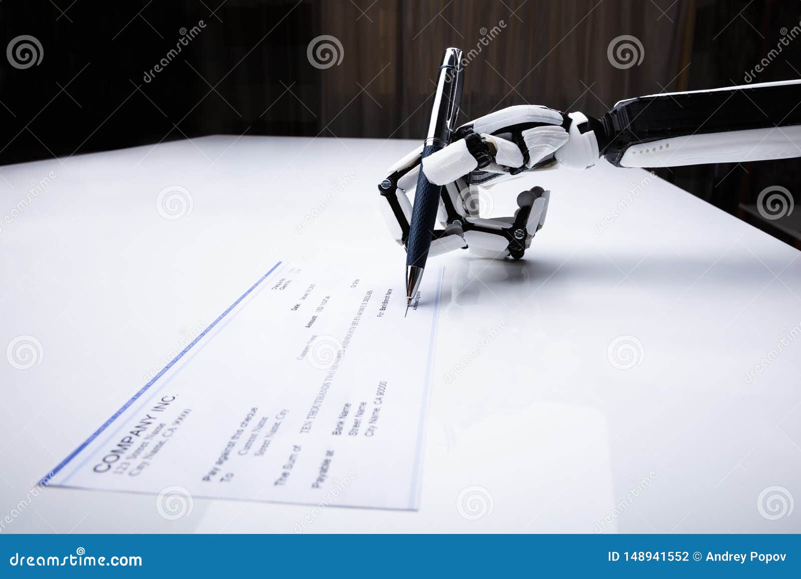Robotic Hand Signing Cheque Stock Photo - Image of check, hand: 148941552