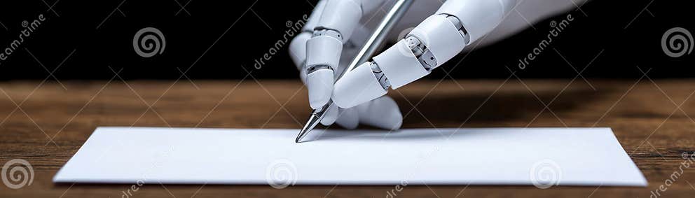 A Robotic Hand Skillfully Writing on a Blank Sheet of Paper in a Modern ...
