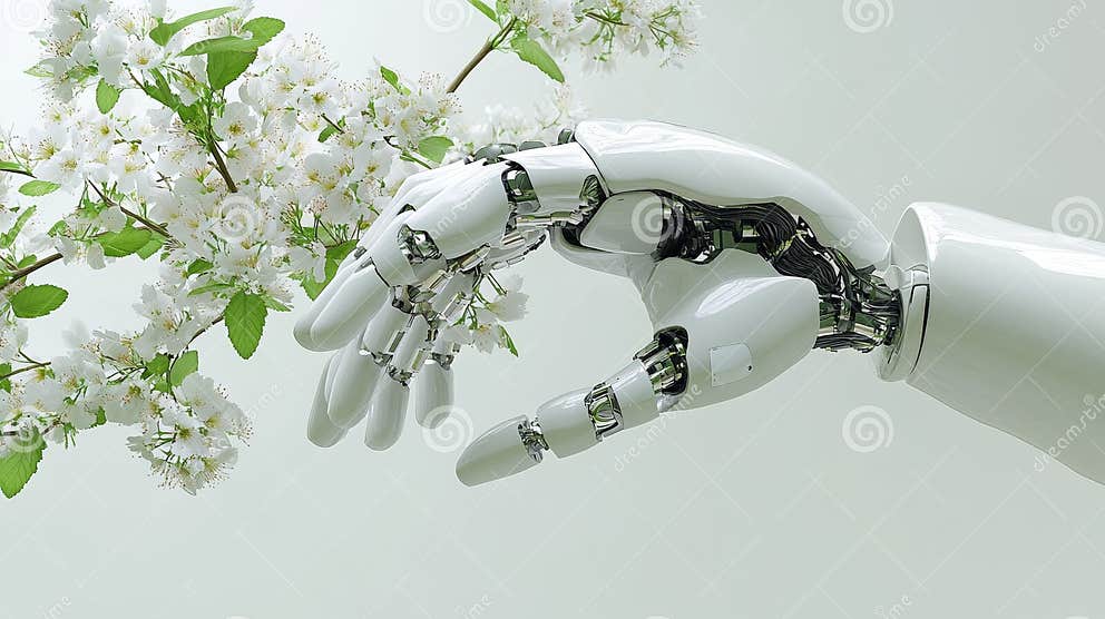 Robotic Hand and Spring Flowers Exploring the Harmonious Blend of ...