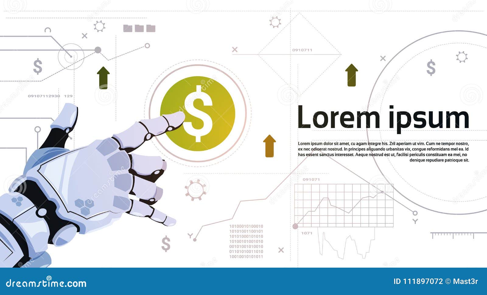 Robotic Hand Touch Dollar Sign Button on Digital Screen Banner with ...