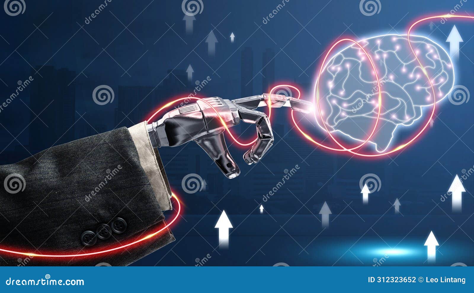 The Robotic Hand Touches the Virtual Brain Stock Photo - Image of data ...