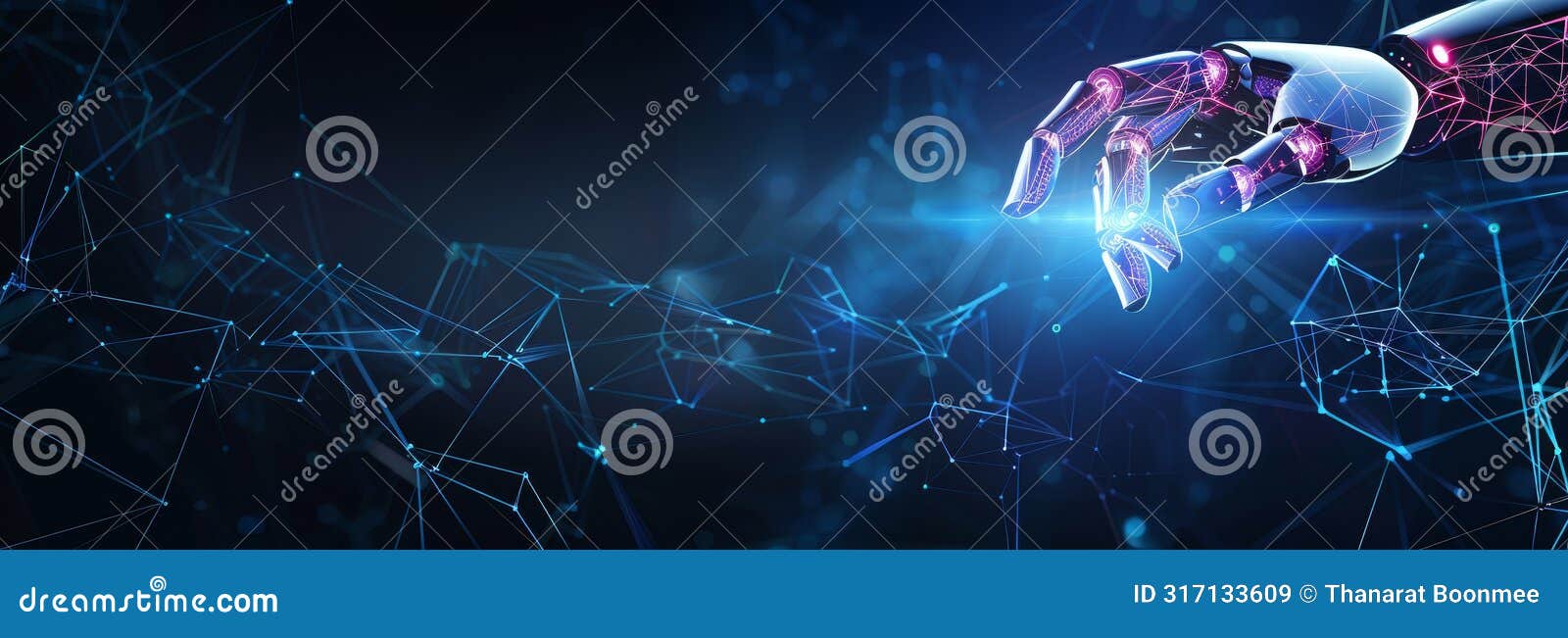 A Robotic Hand Touching Abstract Cyberspace, Representing a Digital ...