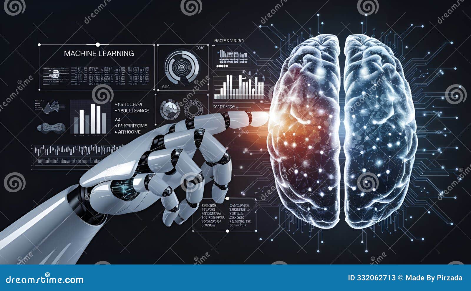 Robotic Hand Touching a Digital Brain Interface Demonstrating the ...