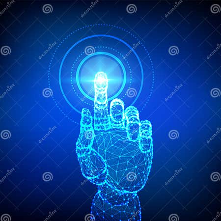 Robotic Hand Touching Digital Interface. Virtual Reality. Touch the ...