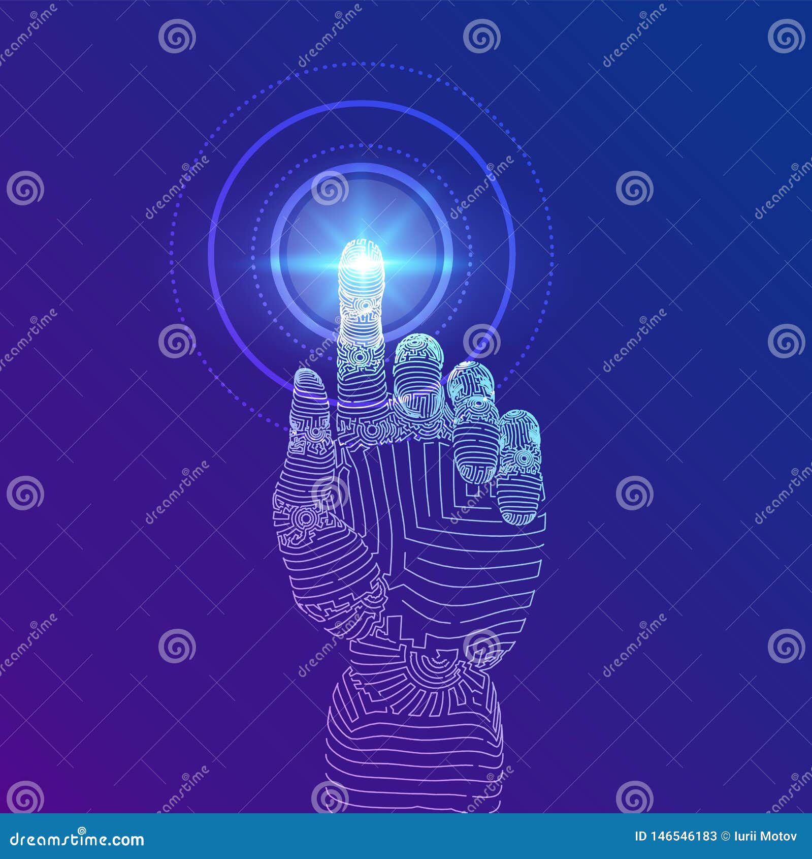 Robotic Hand Touching Digital Interface. Virtual Reality. Touch the ...