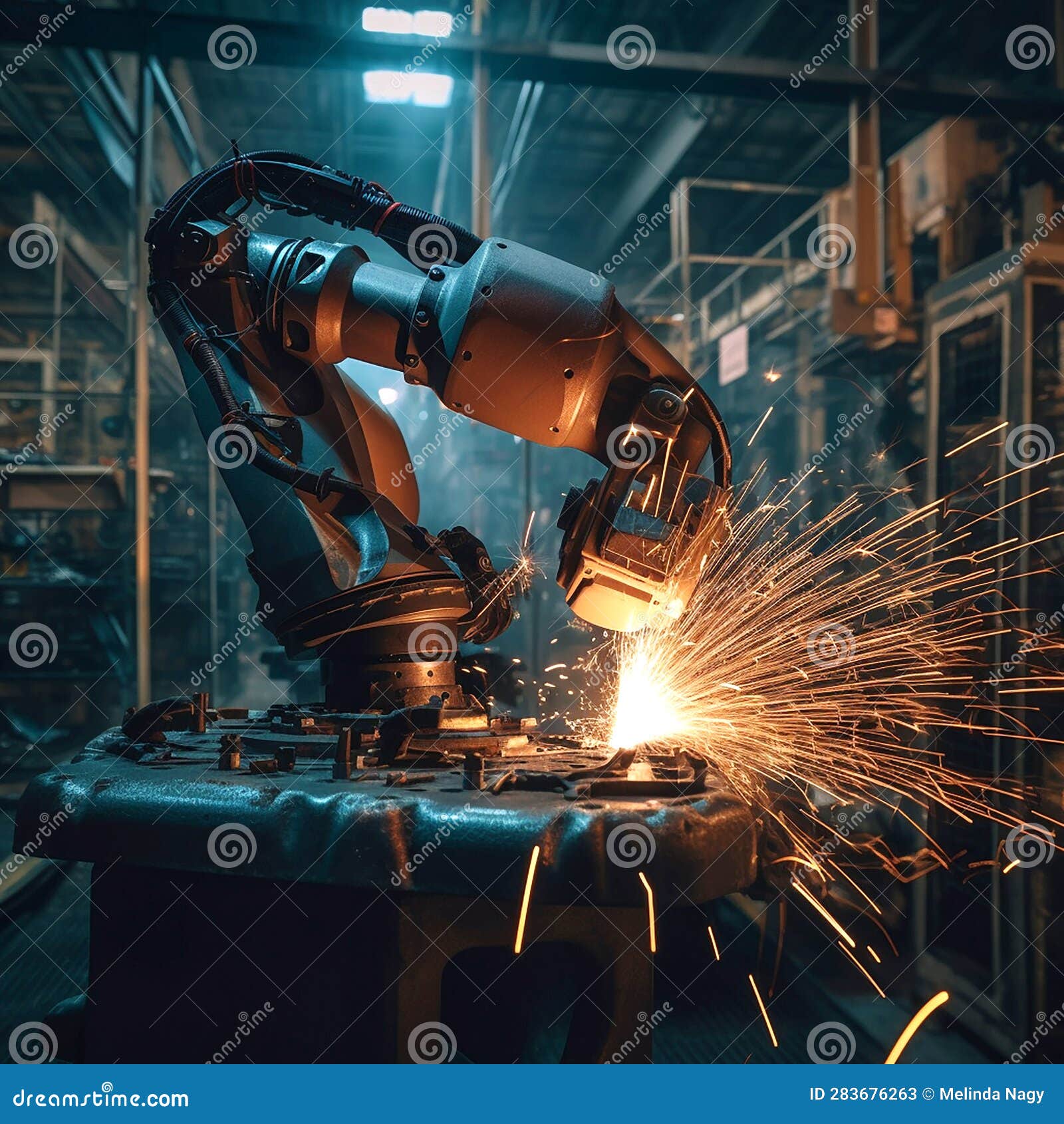 A Robotic Hand Welding Smart Factory Operations Stock Image - Image of ...