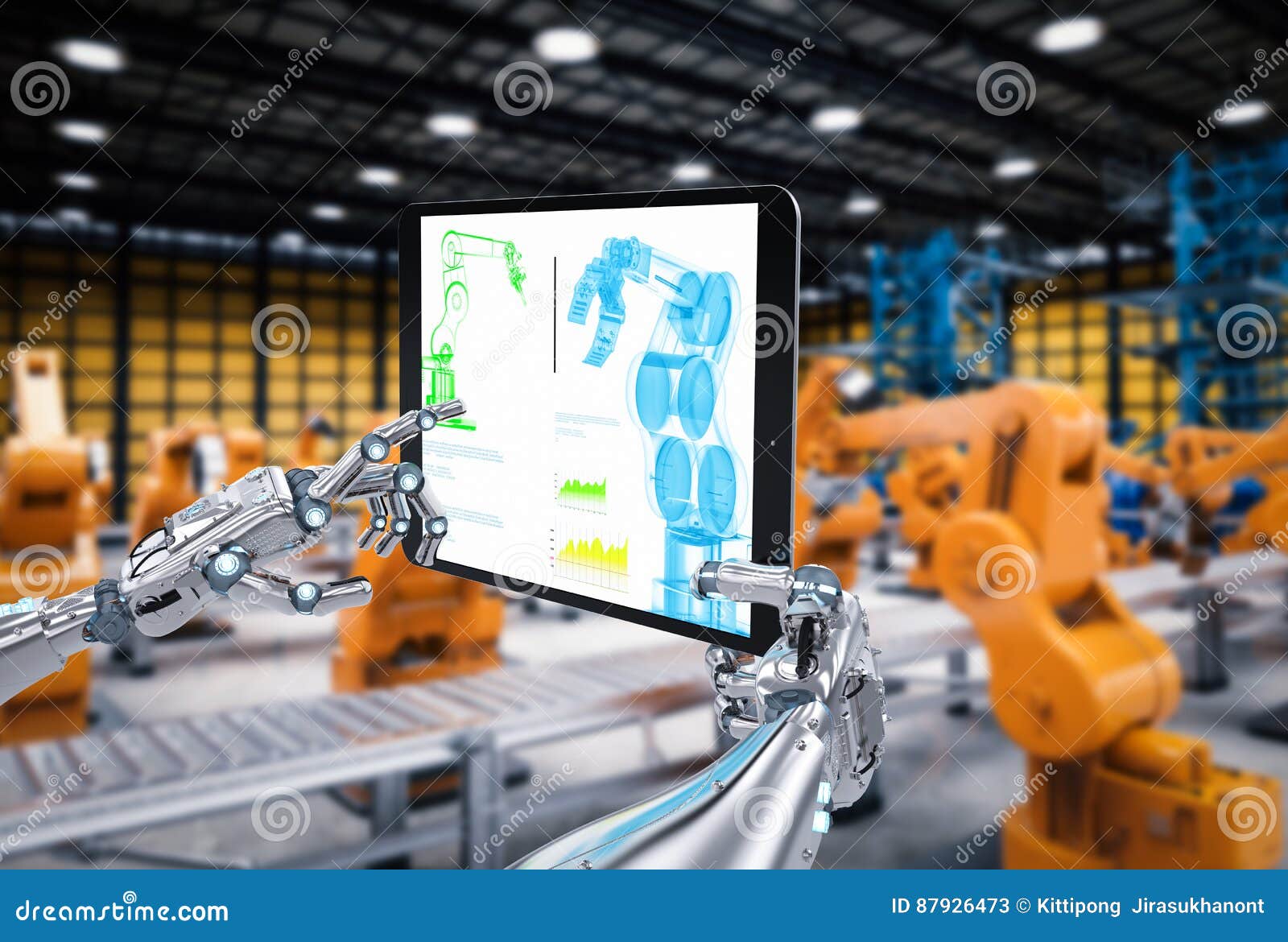 Robotic Hand Working with Digital Tablet Stock Illustration ...