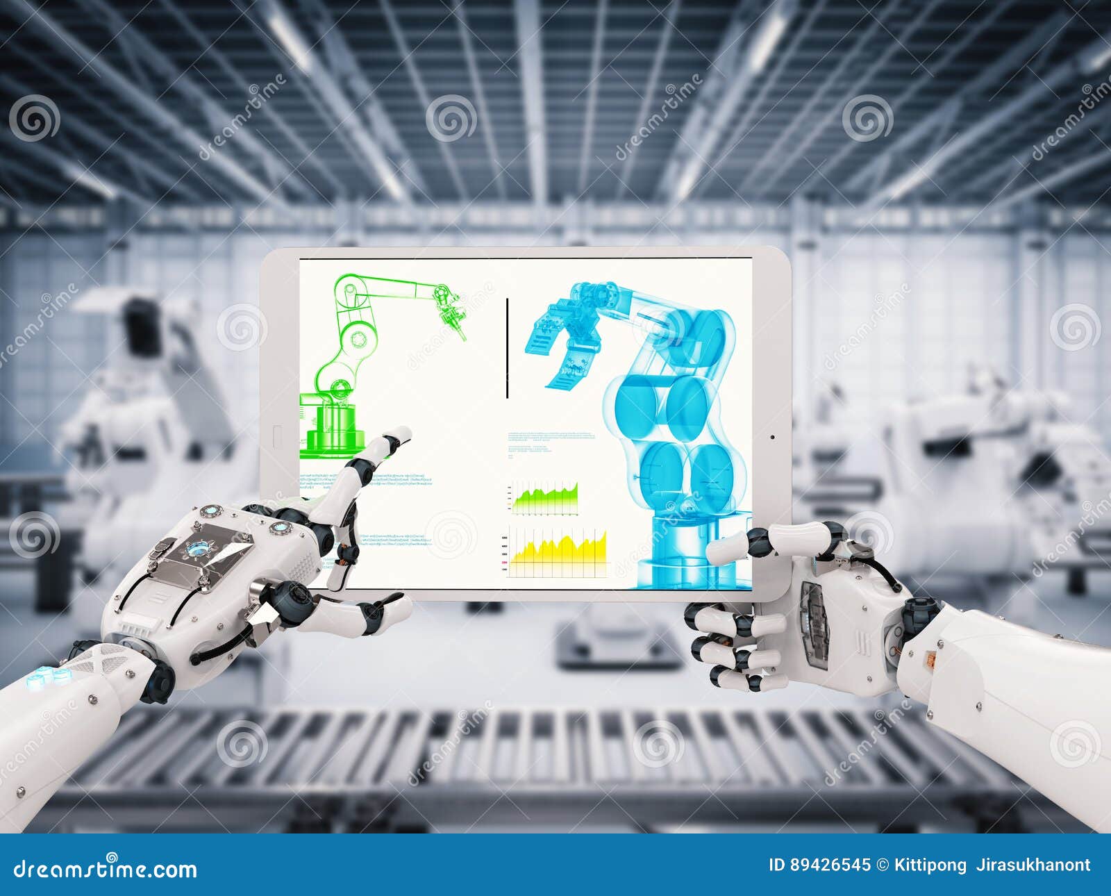Robotic Hand Working with Digital Tablet Stock Illustration ...