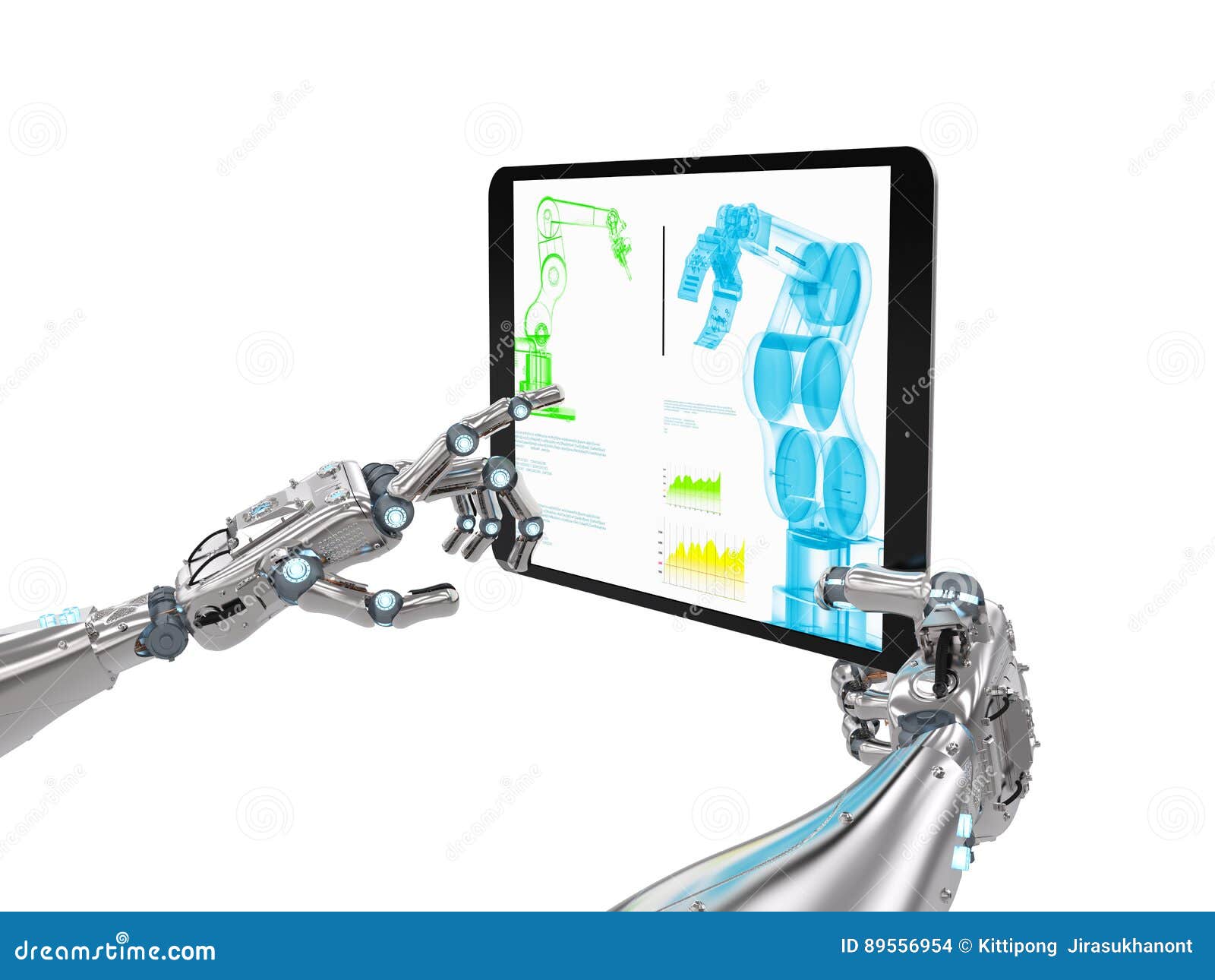 Robotic Hand Working with Digital Tablet Stock Illustration ...