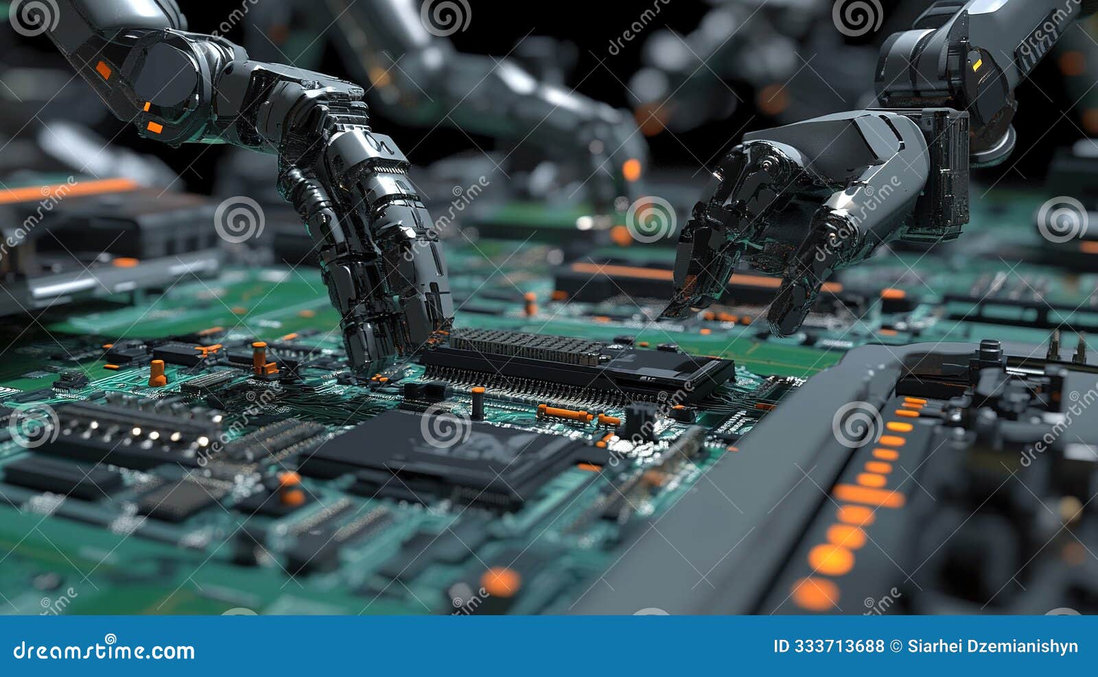 Robotic Hands Assembling Electronic Components on a Circuit Board in a ...