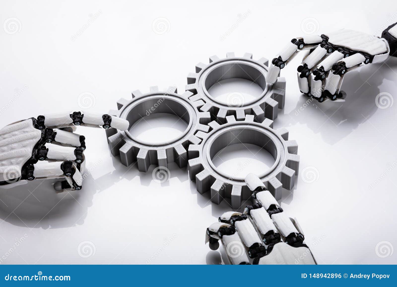 Robotic Hands Connecting Gears Stock Photo - Image of innovation ...