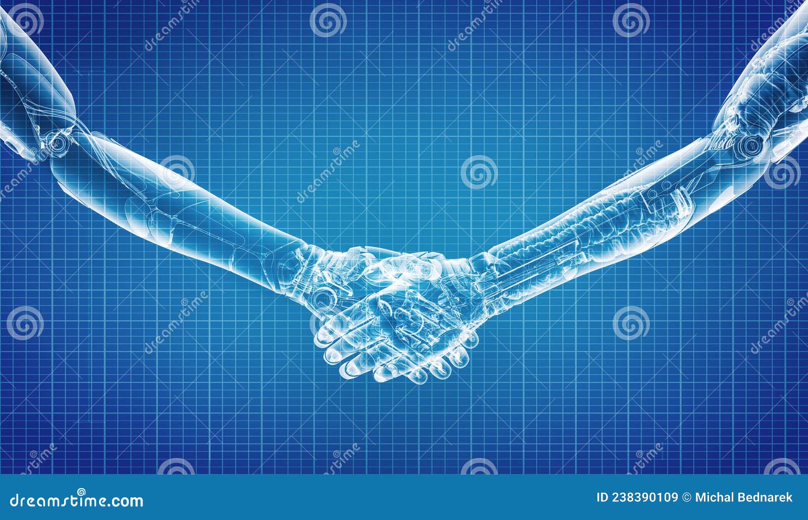 Robotic Hands Handshake in Blueprint Technical Design Stock ...