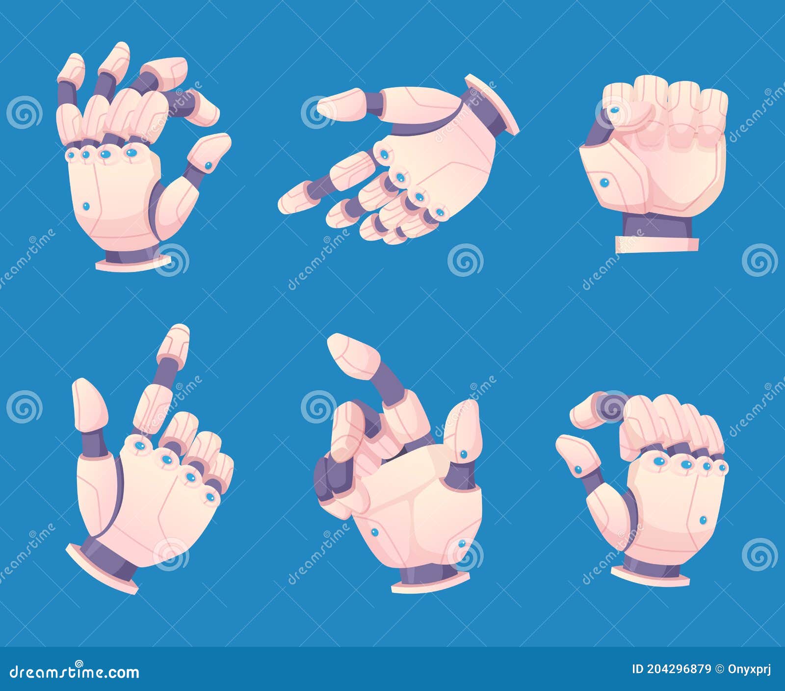 Robotic Hands. Mechanical Bionic Mechanism Human Hand Gestures Vector ...