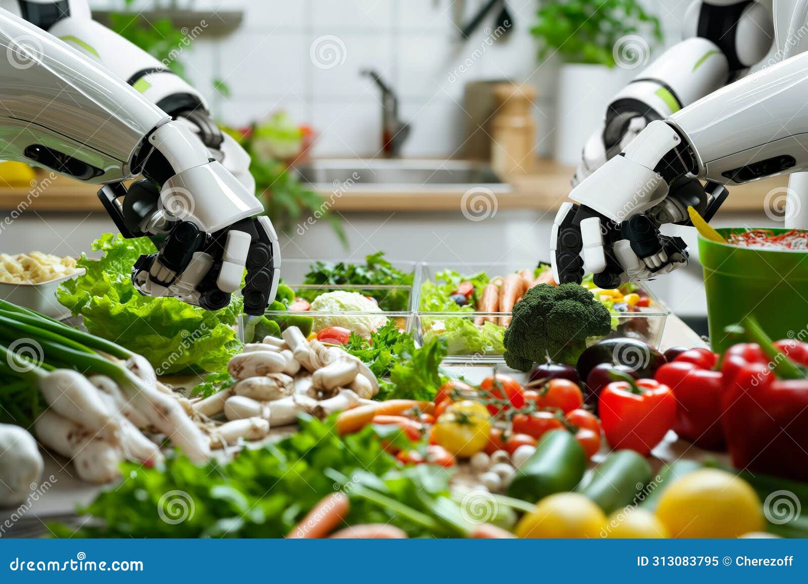 Robotic Hands Preparing Vegetables in Kitchen Stock Image - Image of ...