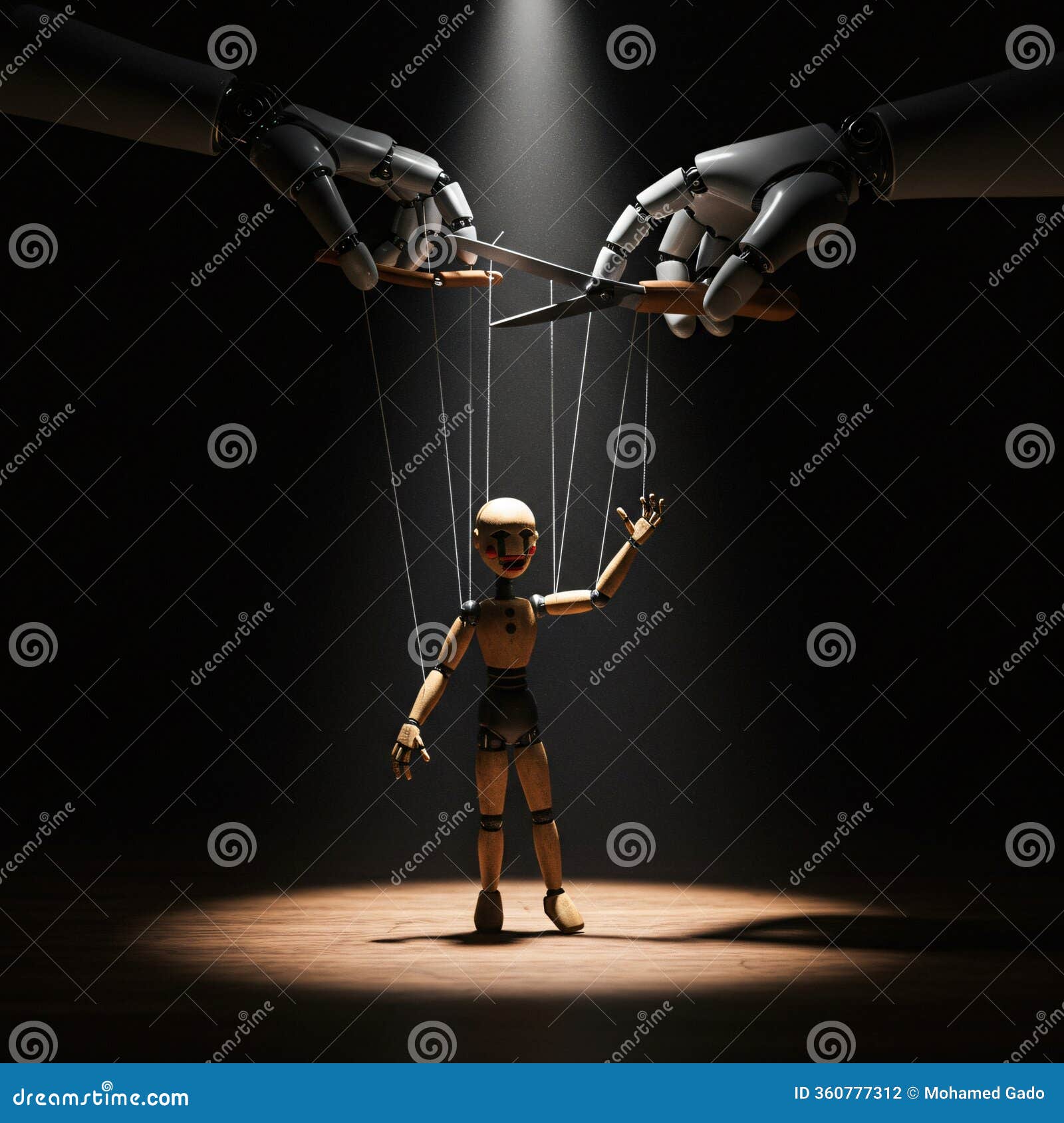 Puppet Strings. Wooden Dummy Theatrical Puppet In Action Poses Exact ...