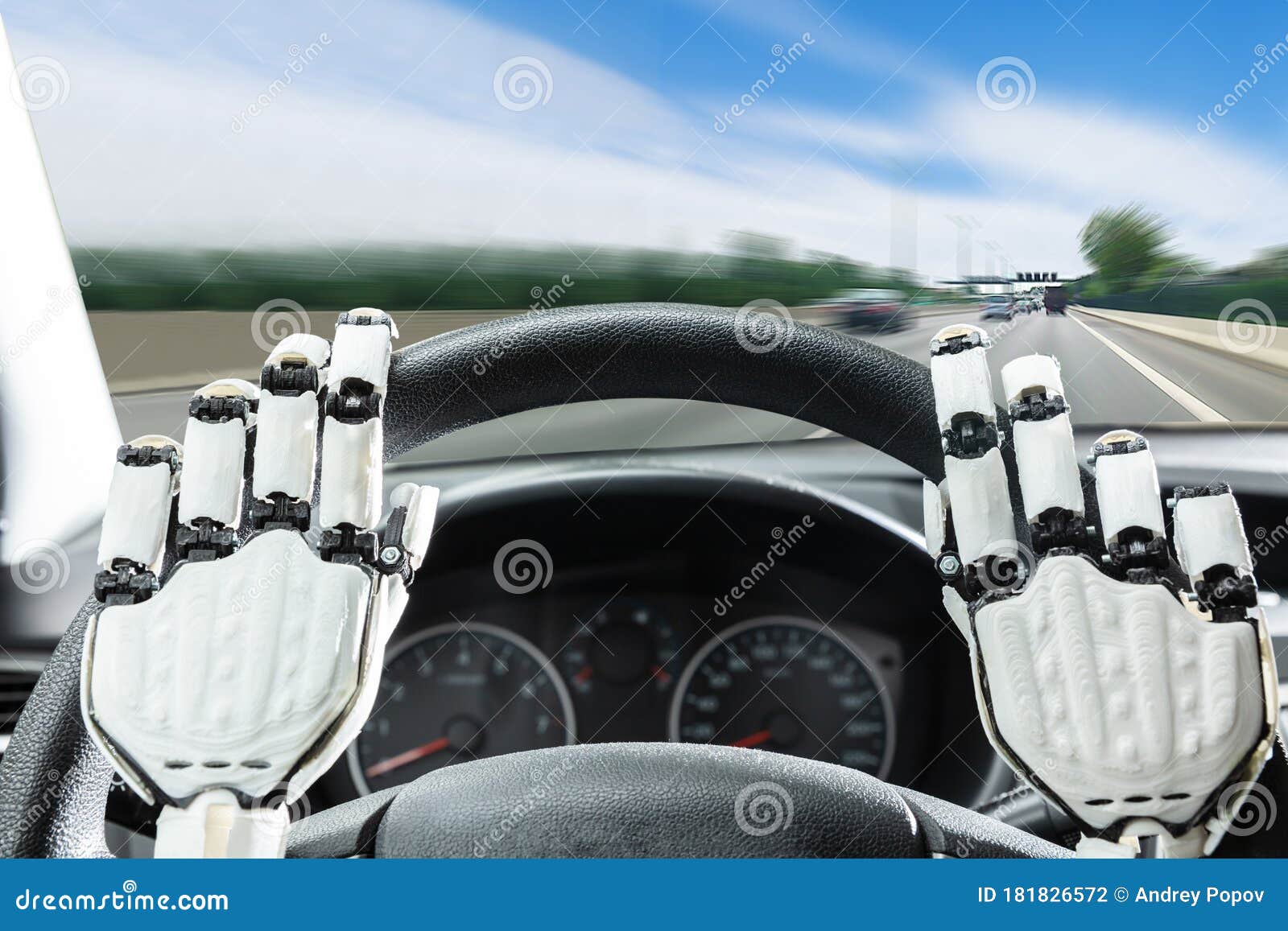 Robotic Hands on Steering Wheel Stock Photo - Image of automobile ...