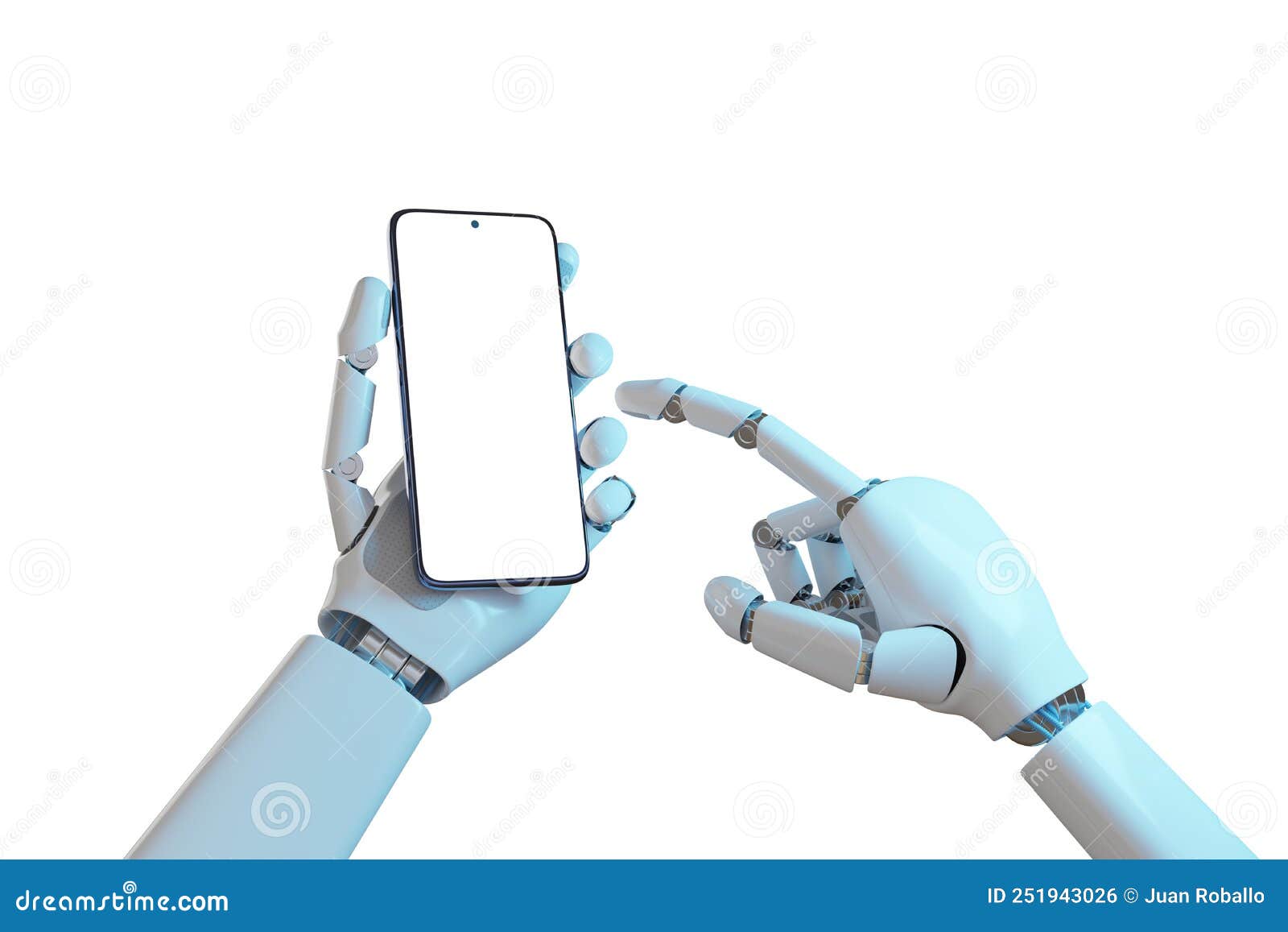 Robotic Hands Using a Mobile Phone with a Blank Screen. 3d Illustration ...