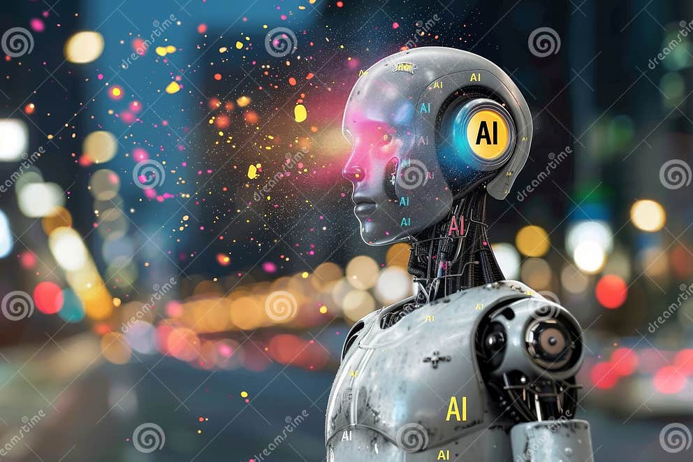 Robotic Head with Glowing AI Particles, Representing the Fusion of ...