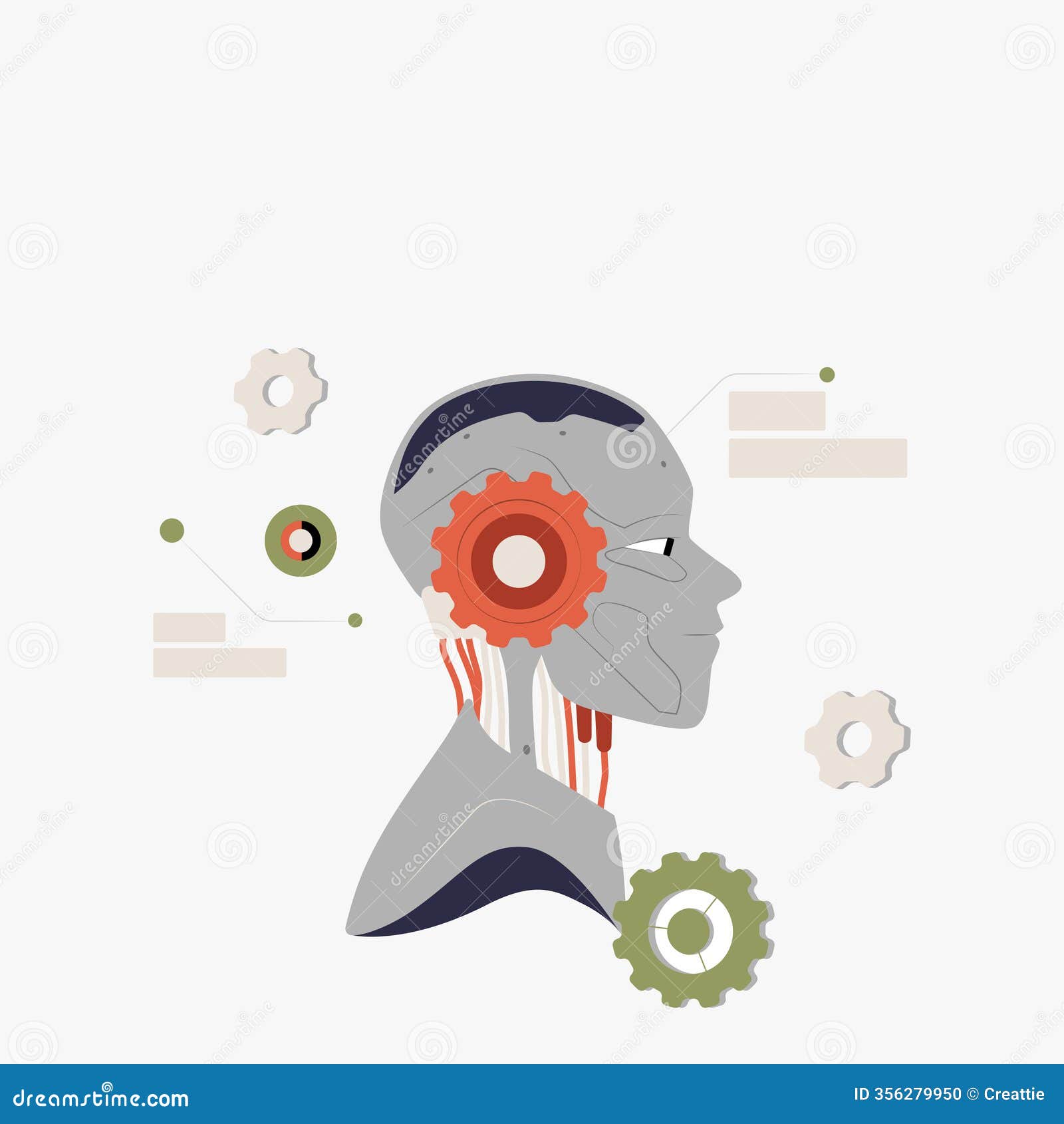 Profile of Robotic Head with Gears in Flat Vector Illustration ...
