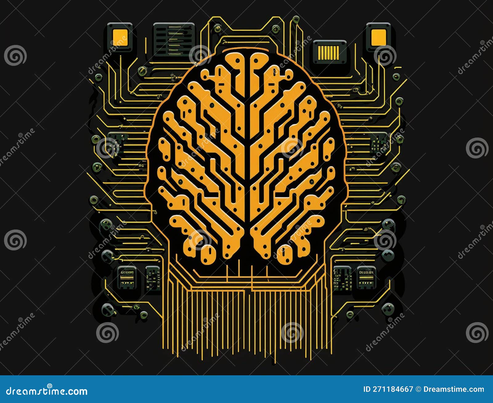 Robotic Human Brain with Detailed Circuits. Concept Art of Artificial ...