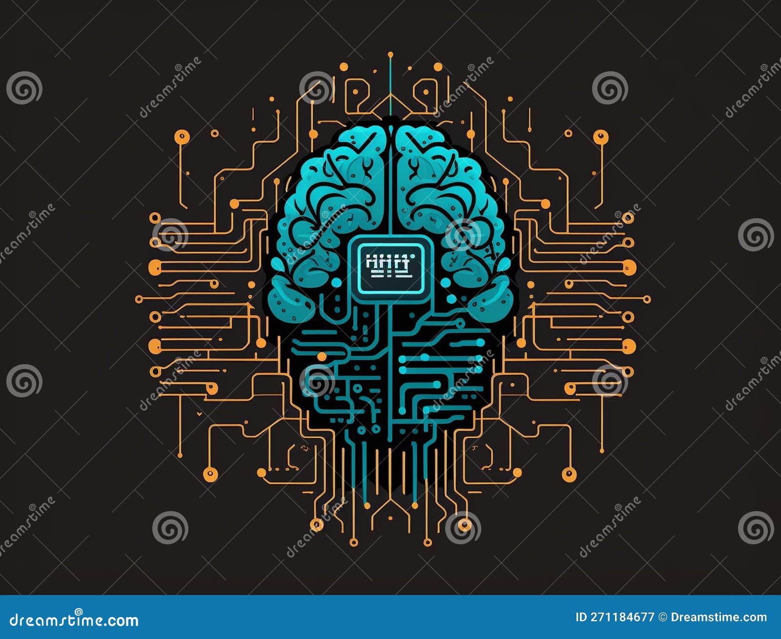 Robotic Human Brain with Detailed Circuits. Concept Art of Artificial ...