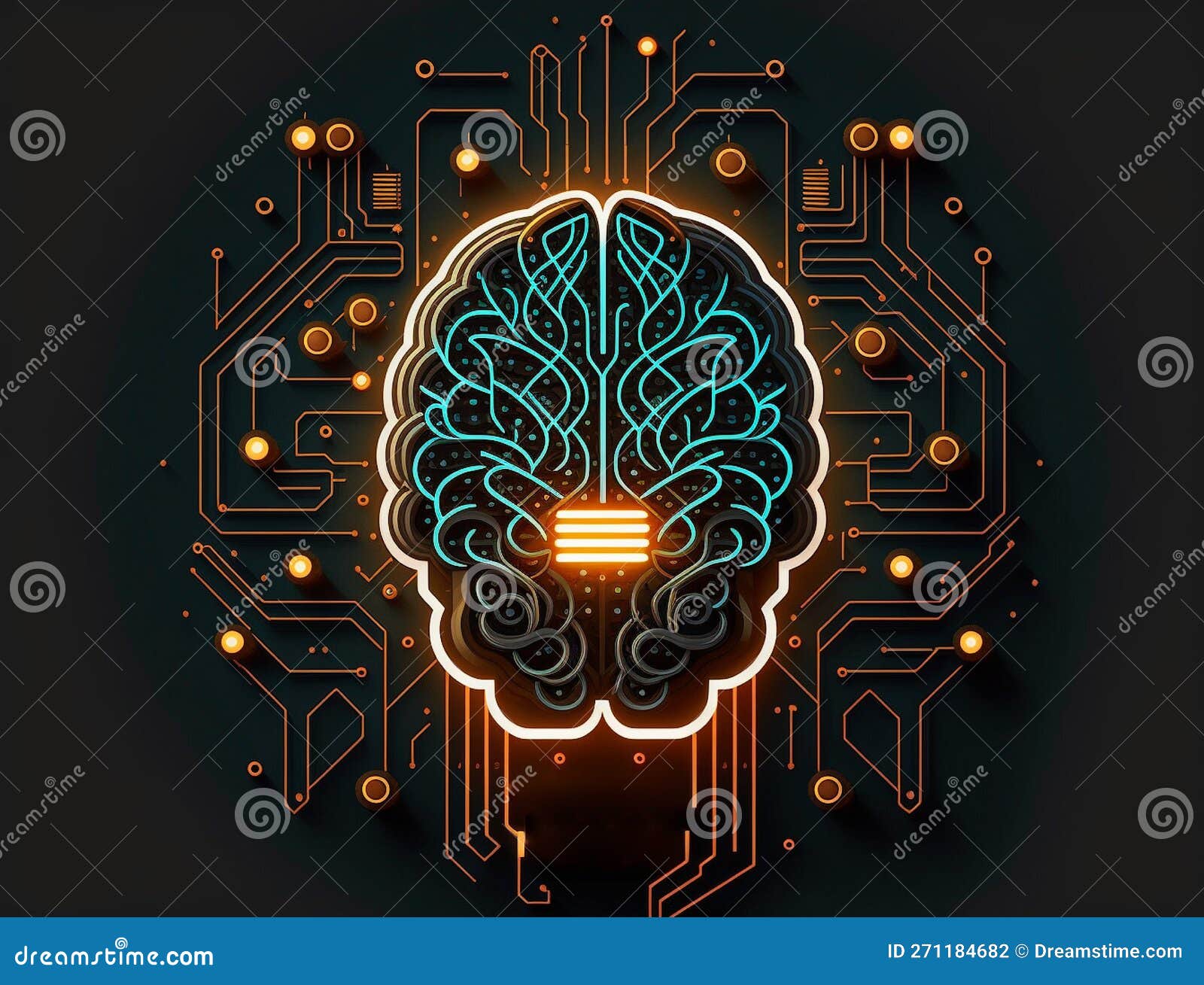Robotic Human Brain with Detailed Circuits. Concept Art of Artificial ...