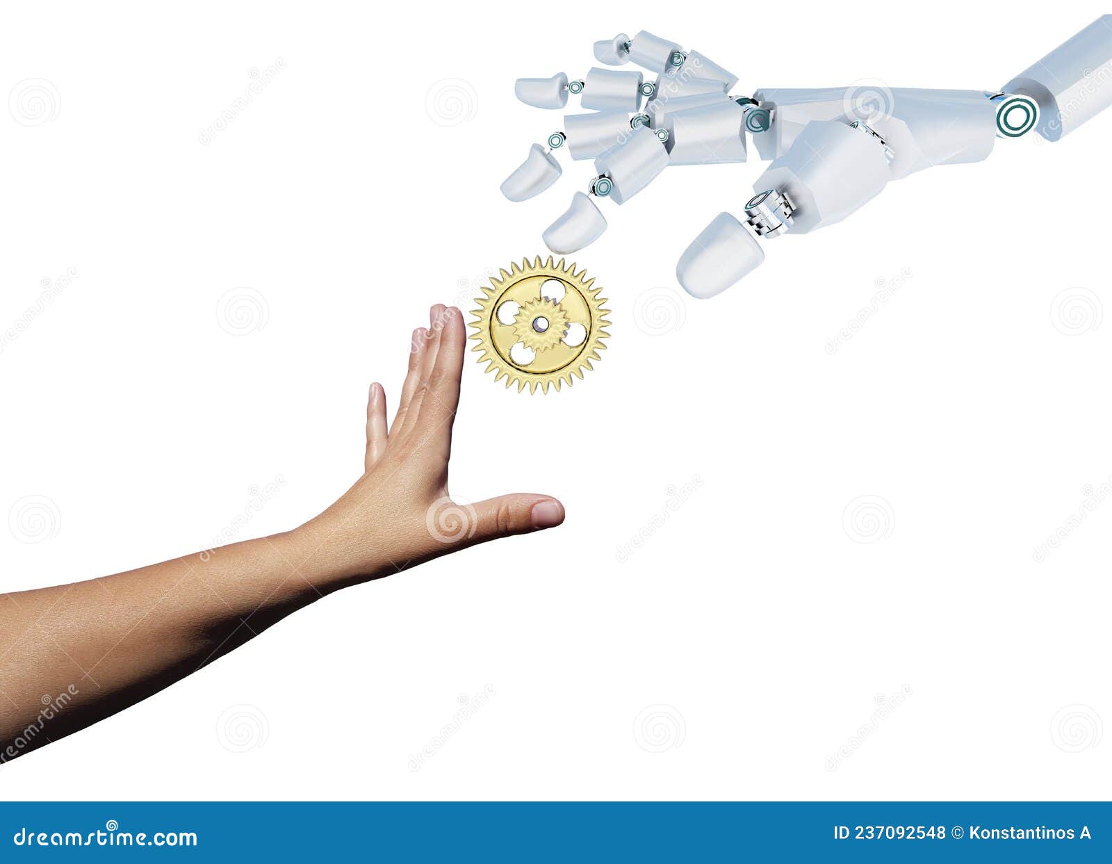 Robotic Human Hand on a Gear Isolated - 3d Rendering Stock Photo ...