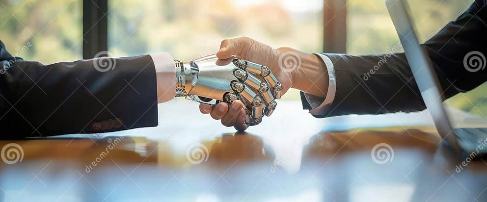 Robotic and Human Handshake Representing AI and Human Collaboration. Ai ...
