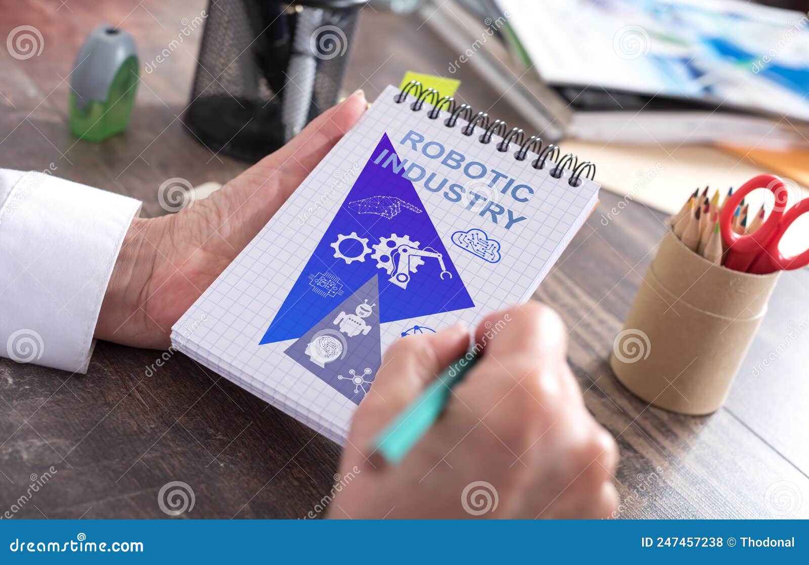 Robotic Industry Concept on a Notepad Stock Photo - Image of technology ...