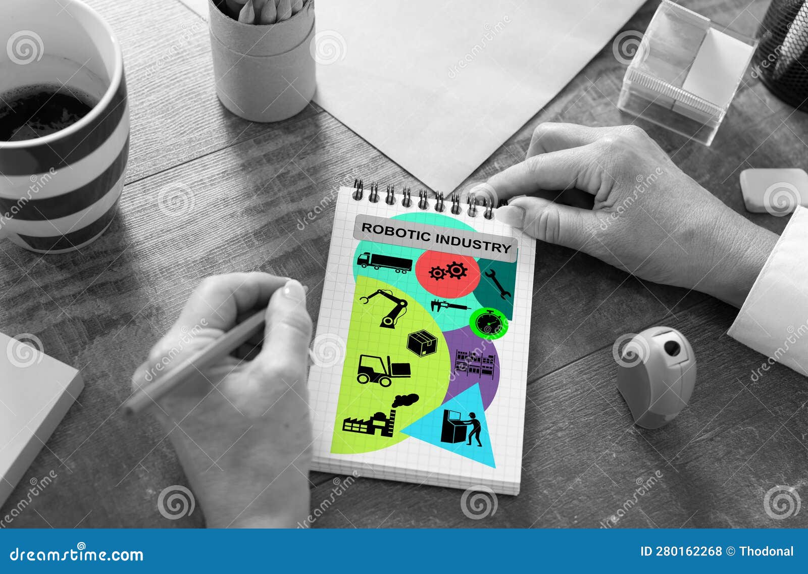 Robotic Industry Concept on a Notepad Stock Photo - Image of management ...