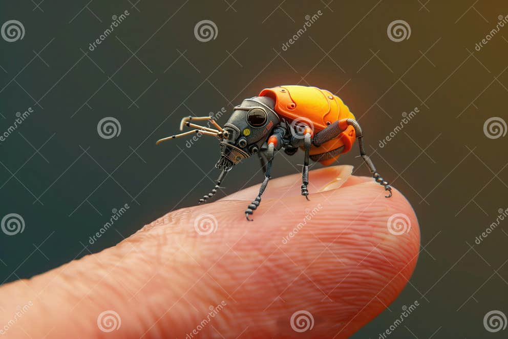 Robotic Insect on Human Fingertip Showcasing Microengineering and ...