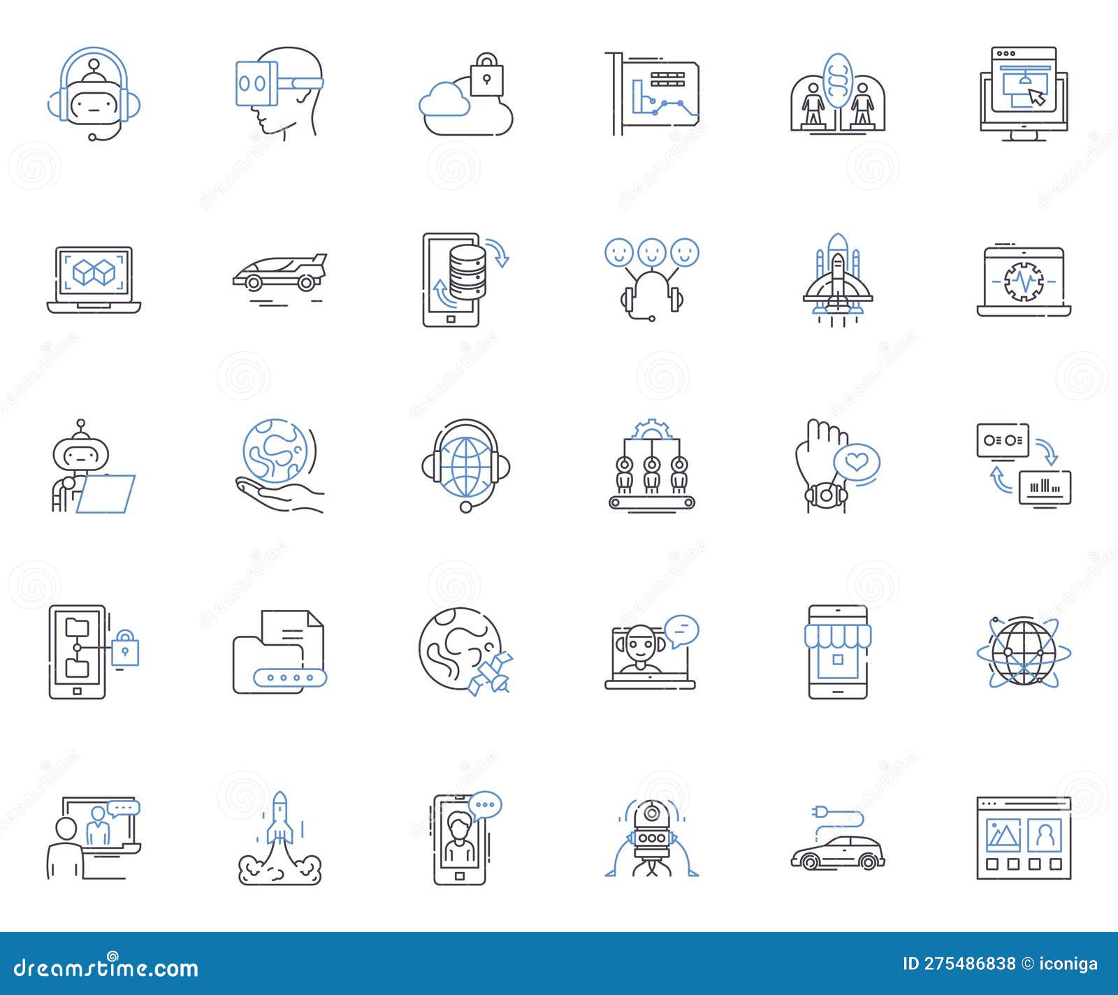 Robotic Intelligence Line Icons Collection Automation Algorithm Artificial Brain Circuit
