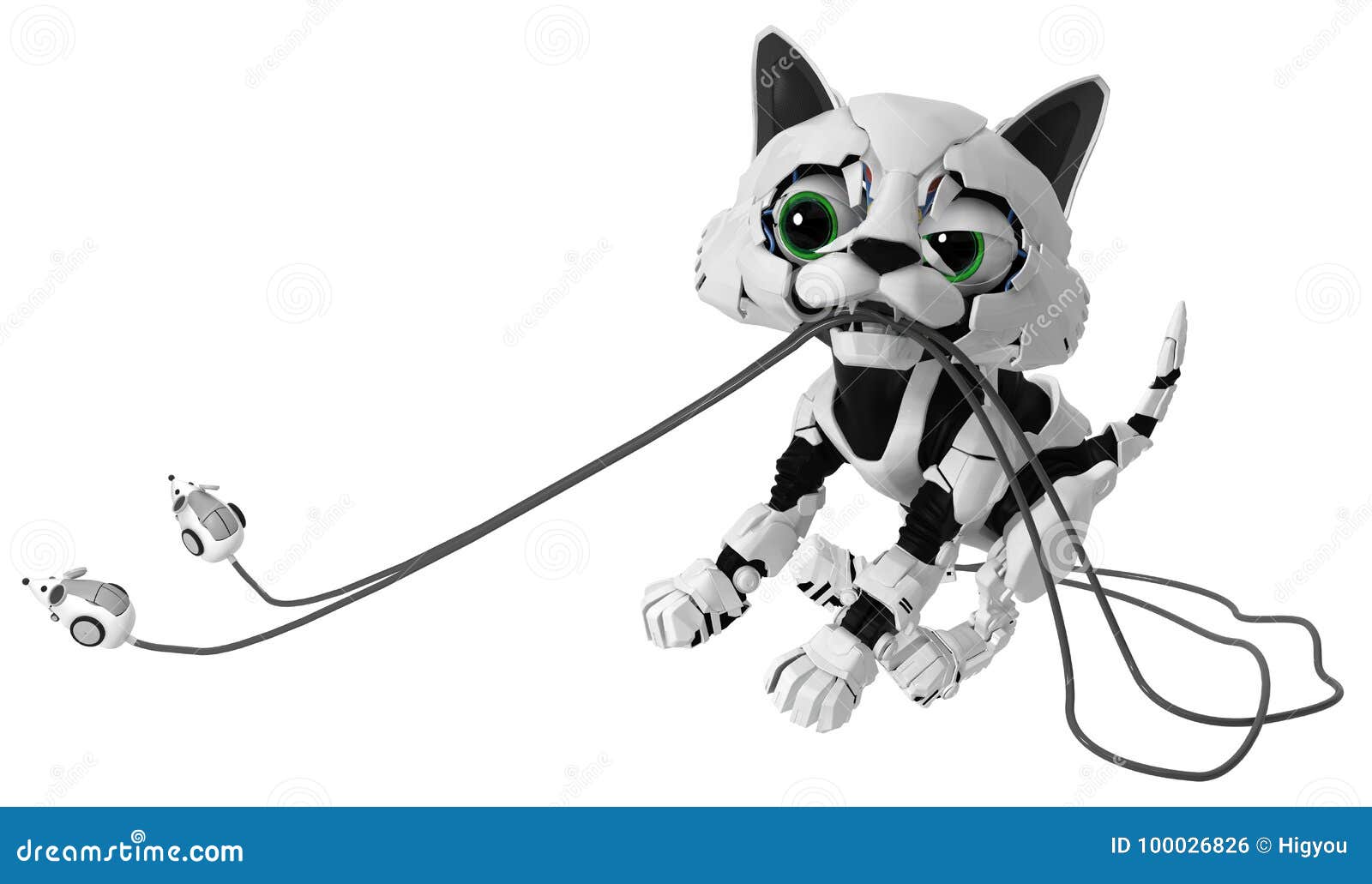 Robotic Kitten, Dragging Mice Stock Illustration - Illustration of ...