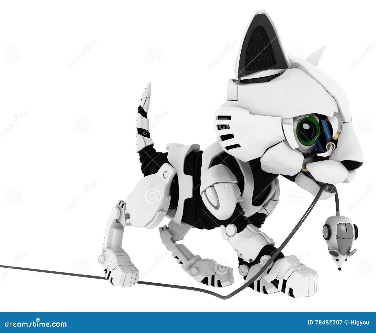 Robotic Kitten, Mouse Caught Stock Illustration - Illustration of cute ...