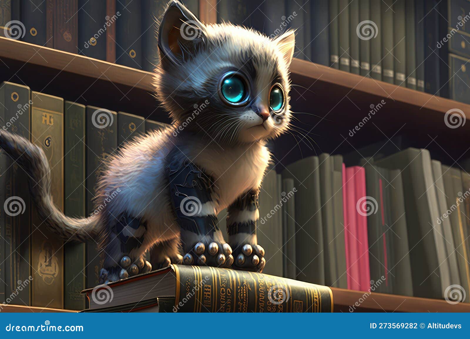 Robotic Kitten Playing with String Ball, Bounding from Side To Side ...