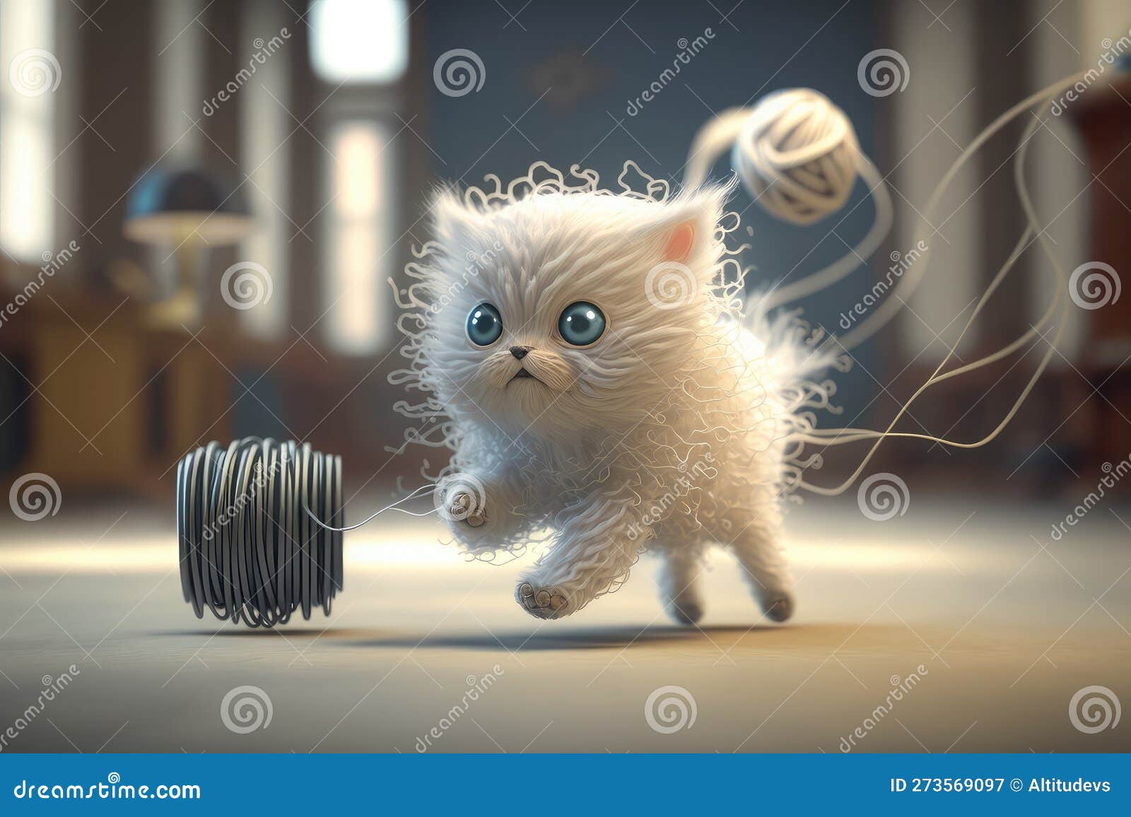 Robotic Kitten Running after Ball of String, with Its Robotic Tail ...