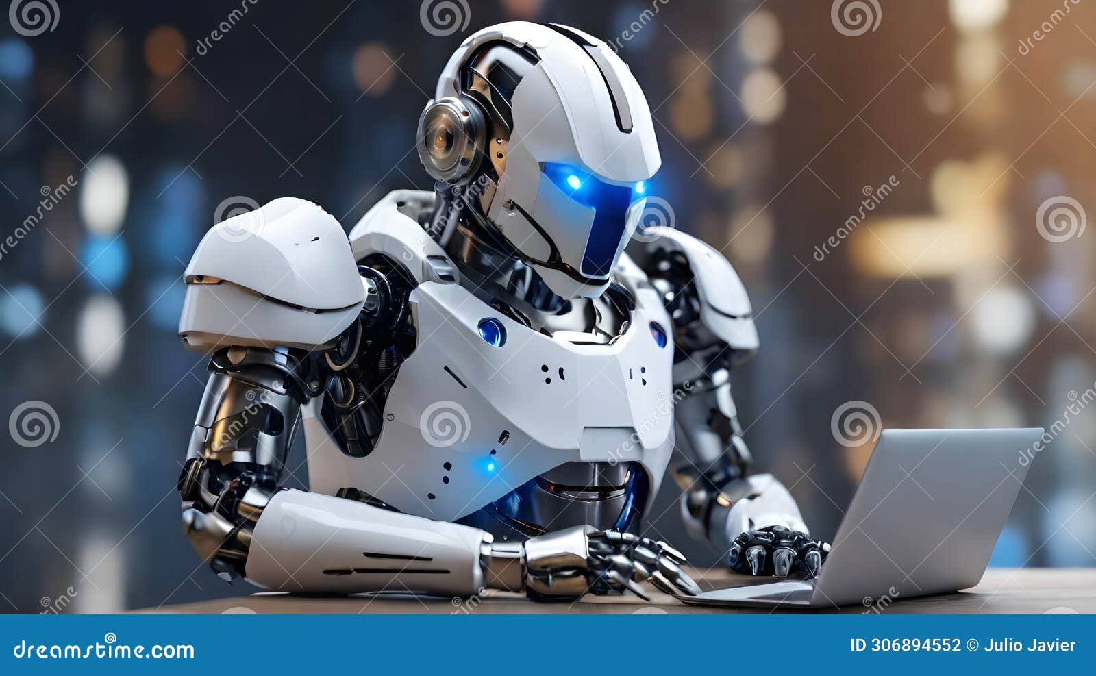 A Robotic Knight Working on Laptop, AI Latest Technology, AI Generated ...