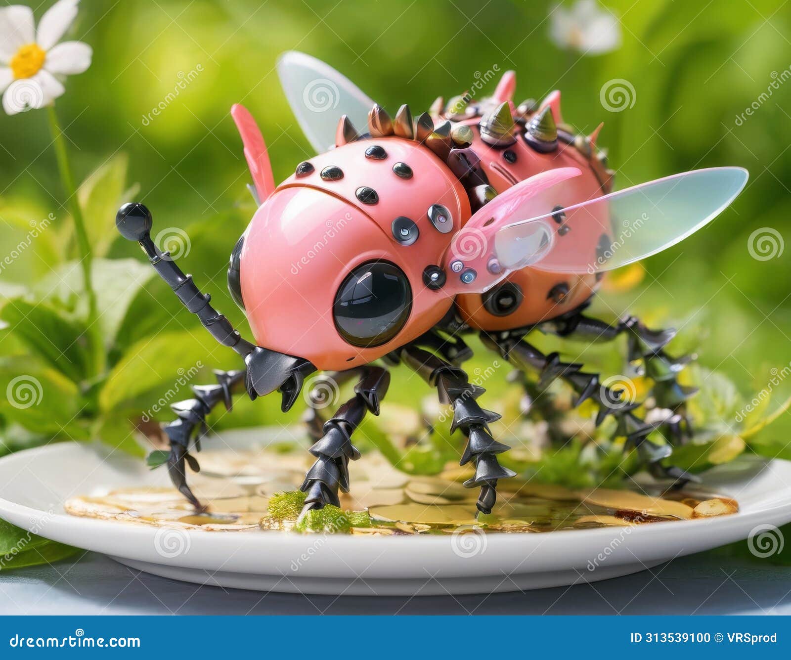 Robotic Ladybug on a Plate stock photo. Image of pink - 313539100