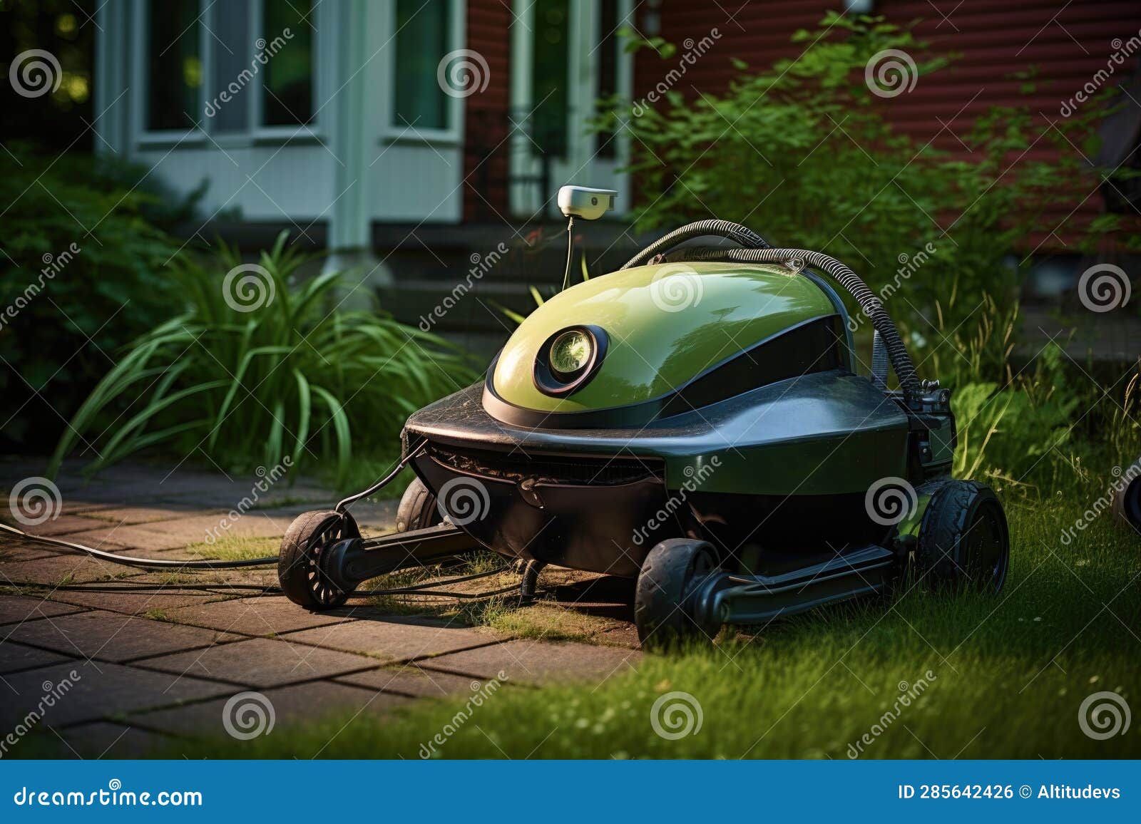 Robotic Lawn Mower Docking at Its Charging Station after Work Stock ...
